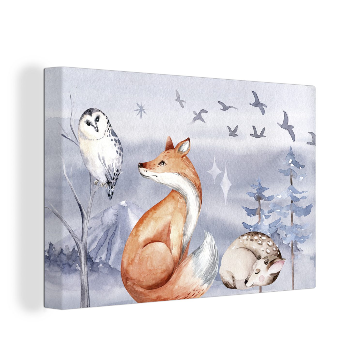 Onemillioncanvasses® Leinwandbild Winter Eule Hirsch Fuchs 1 St