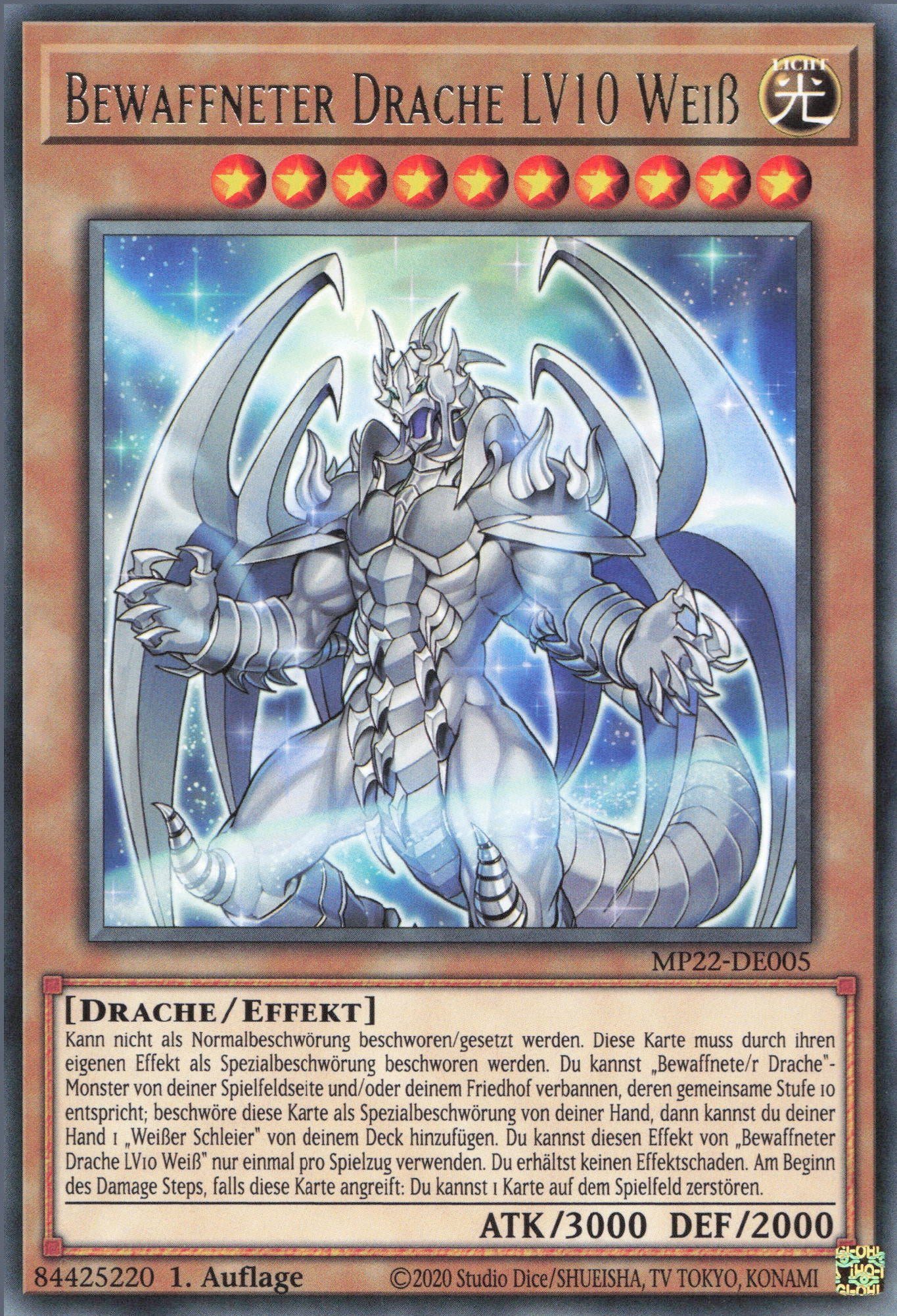 ReCollectibles Sammelkarte YuGiOh Karte Bewaffneter Drache LV10 Weiß, Yu-Gi-Oh! Karte MP22-DE005 ...