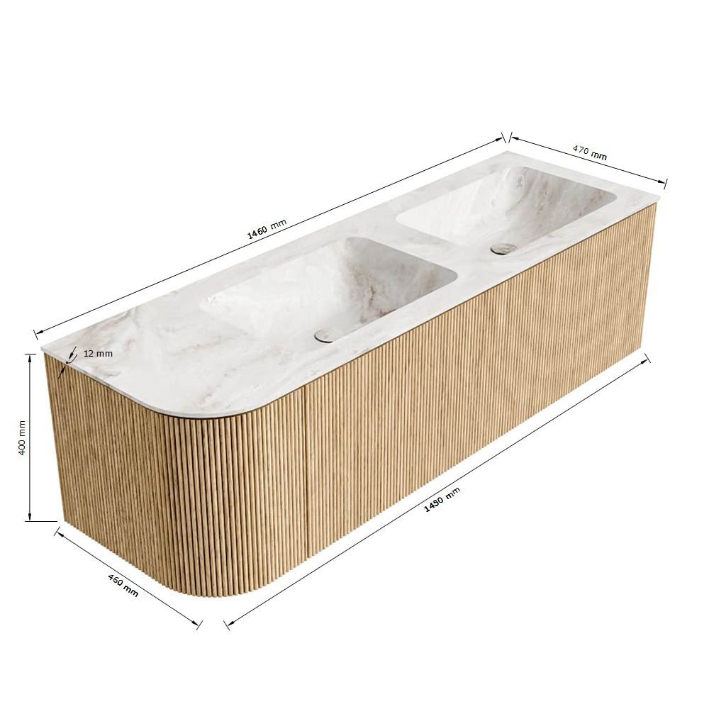 MONDIAZ Waschtisch set curve gerundet echtholz 145 cm Eiche ...