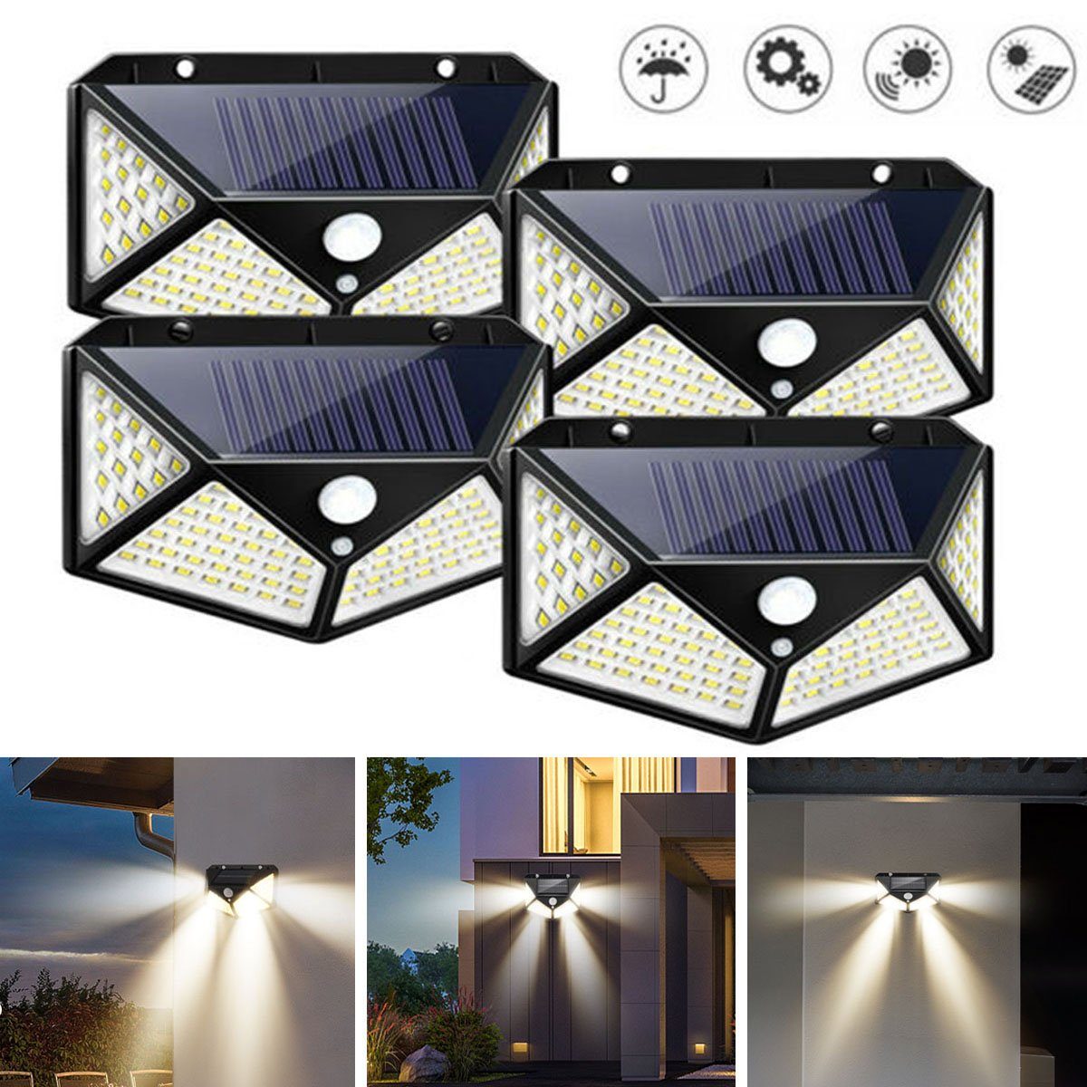 Letgospt Led Solarleuchte 4x Solarleuchte 100 Leds Wandleuchte Mit