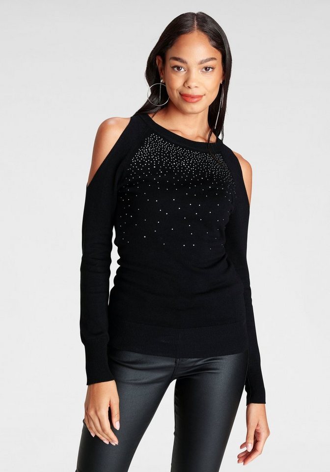 Melrose Rundhalspullover Mit Schulter Cut Outs Und Glitzersteinen