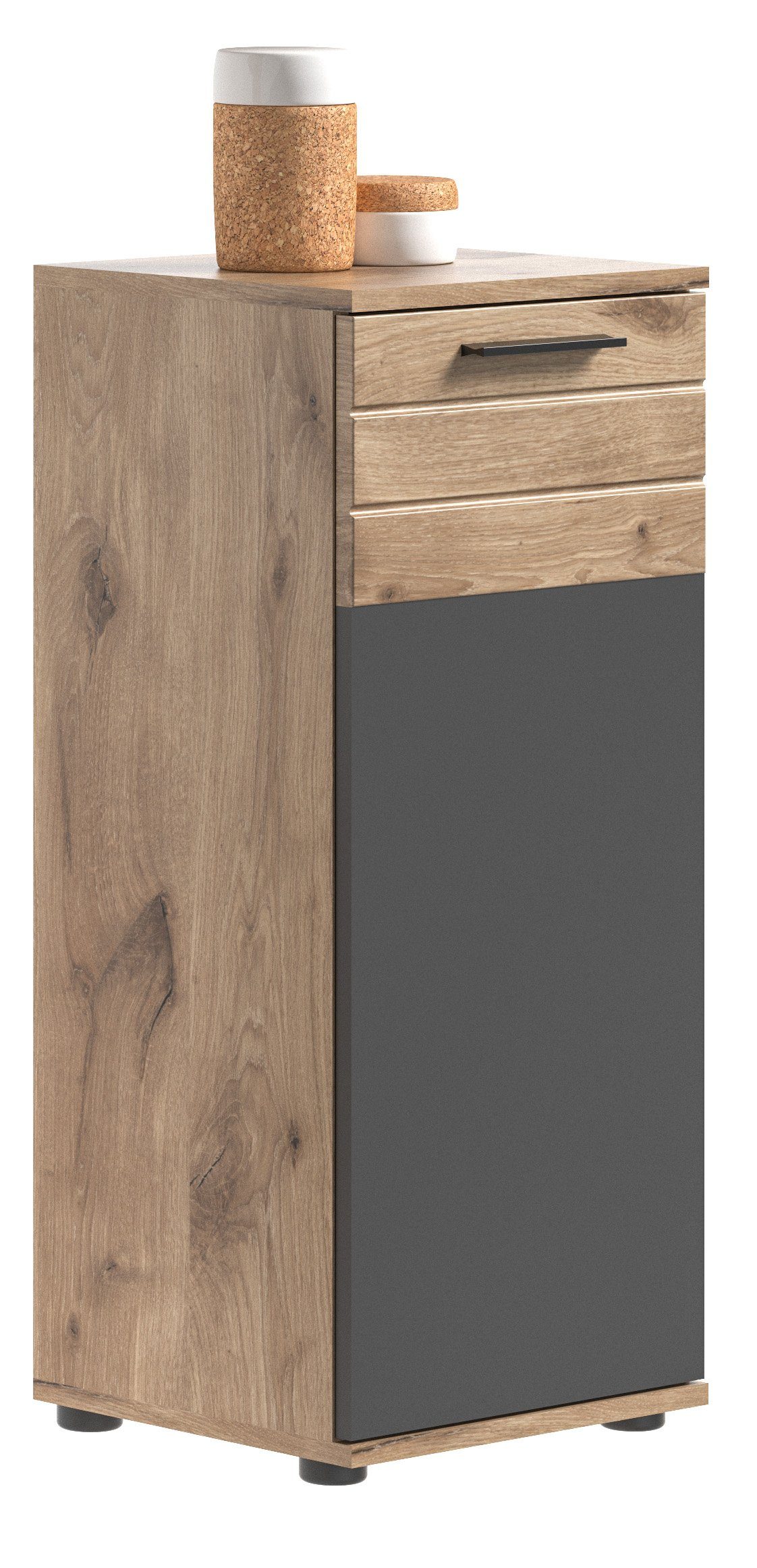 The Kuup Mehrzweckschrank Badstandschrank I Korpus Nox Oak I Front Grau