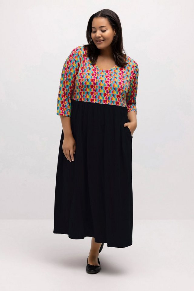 Ulla Popken Sommerkleid Midikleid Herz Muster uni Rock V-Ausschnitt, rosa Ulla Popken Sommerkleid Midikleid Herz Muster uni Rock V-Ausschnitt, rosa