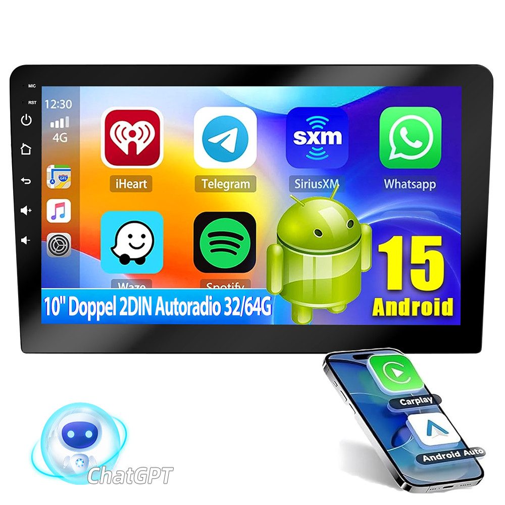 ESSGOO Apple Carplay 4+64GB 10" Doppel 2 DIN Autoradio Android 15 GPS NAVI Autoradio (DAB+ ...