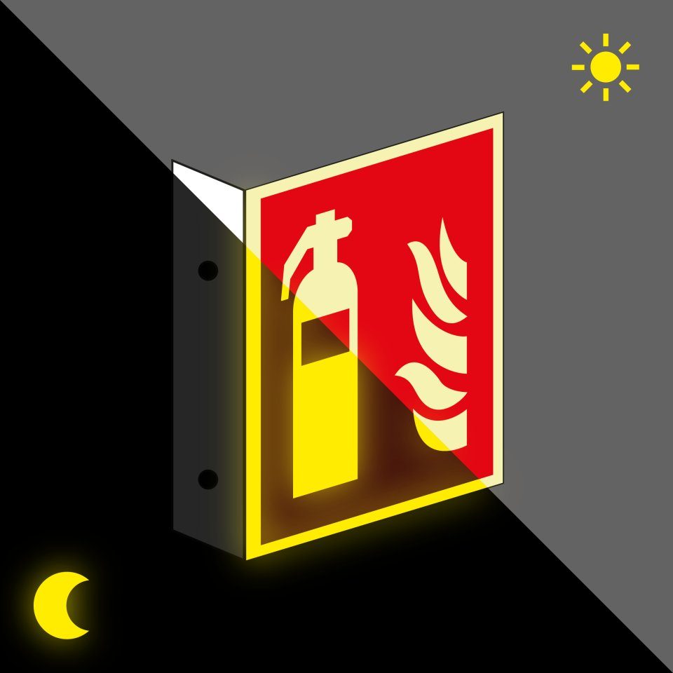 Dreifke Hinweisschild PERMALIGHT® power Fahnenschild Feuerlöscher, ASR/ISO, PVC, 200x200mm