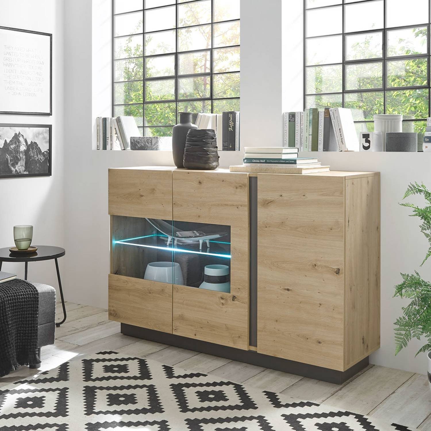 Lomadox Kommode Cardiff 61 Vitrinen Sideboard Mit Beleuchtung In