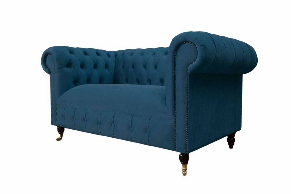 Jvmoebel Chesterfield Sofa Handgefertigtes 2 Sitzer Sofa Dunkelblauer