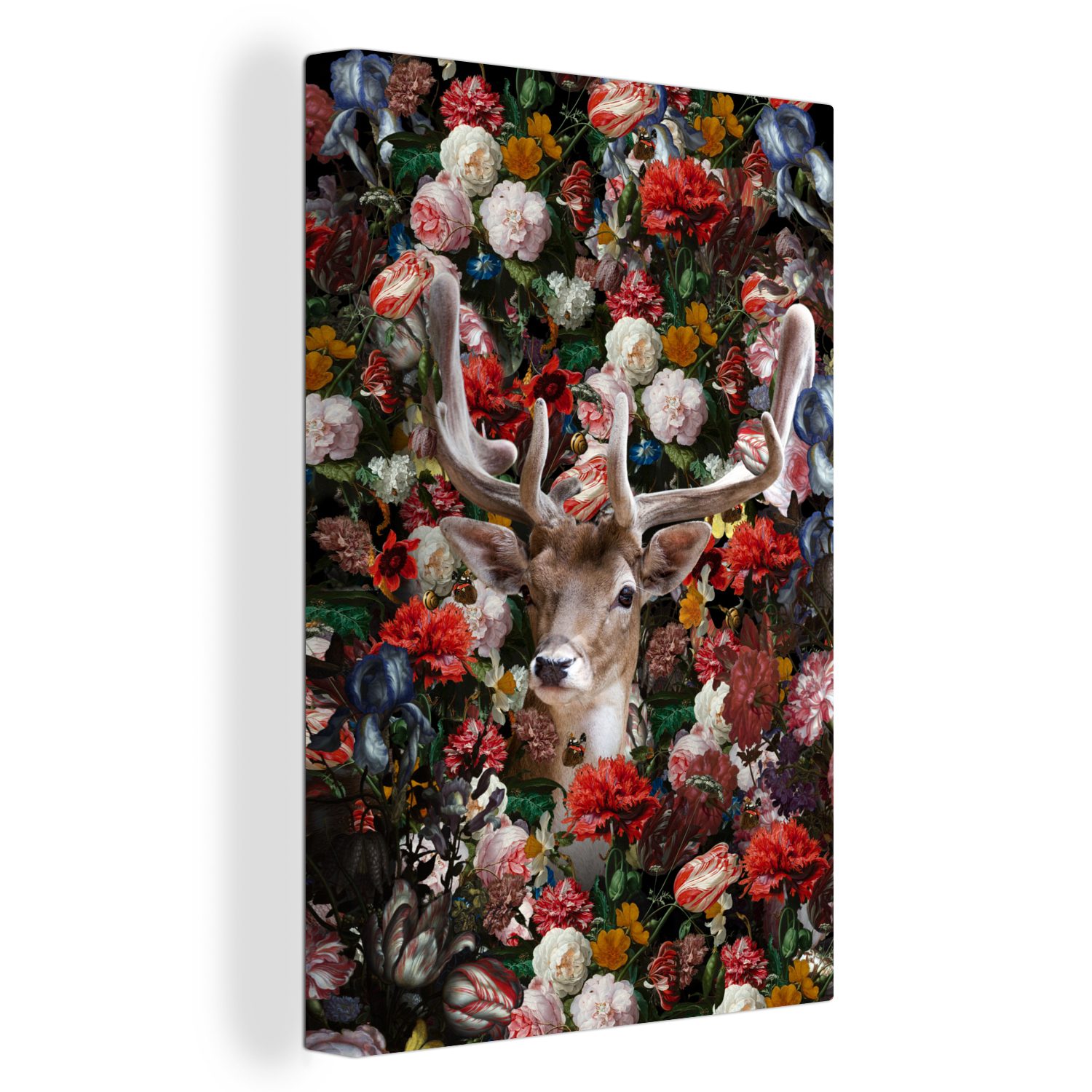 Onemillioncanvasses® Leinwandbild Hirsche Blumen Geweihe 1 St