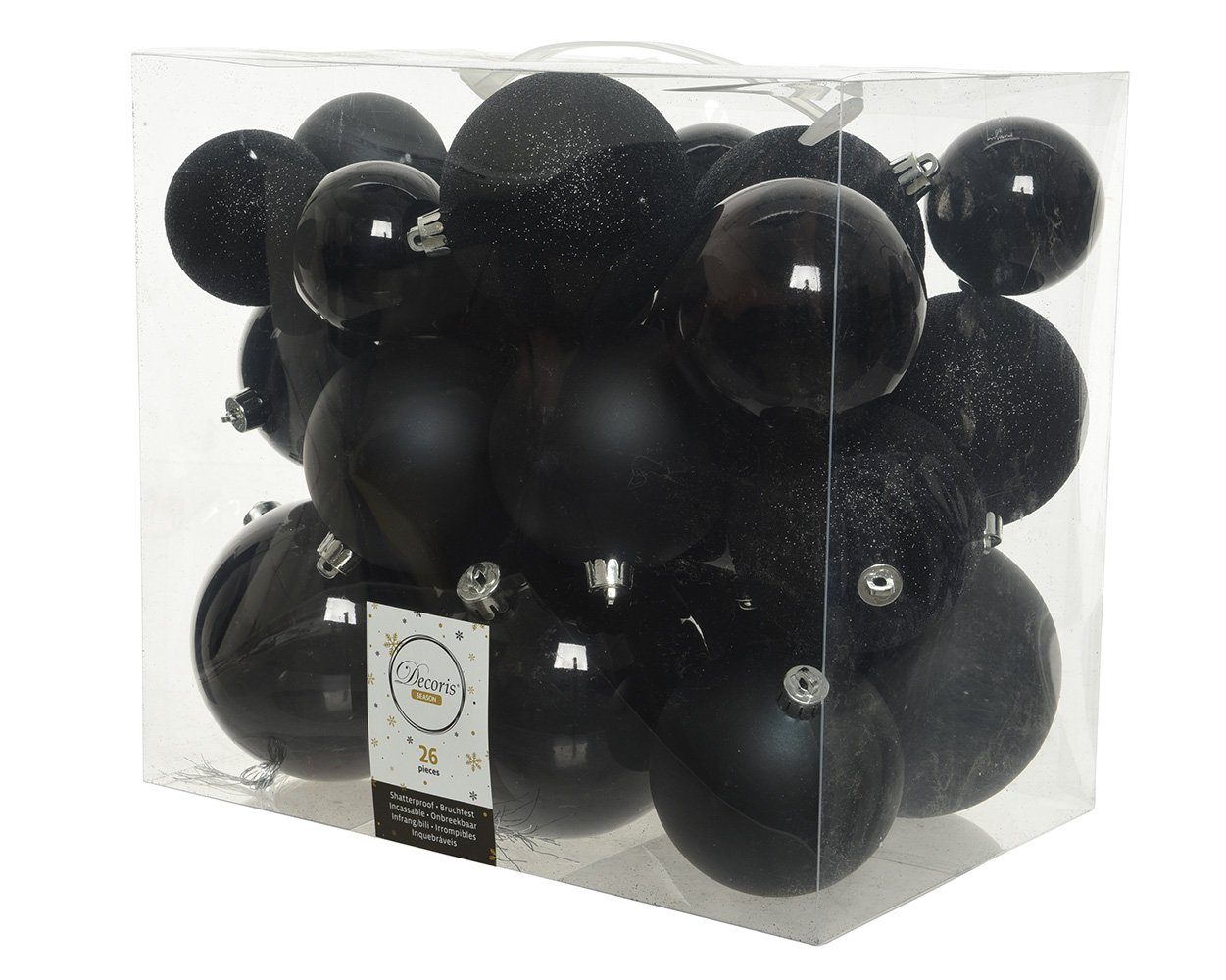 Kaemingk Weihnachtsbaumkugel, Weihnachtskugeln Kunststoff Mix 6-10cm schwarz, 26er Set