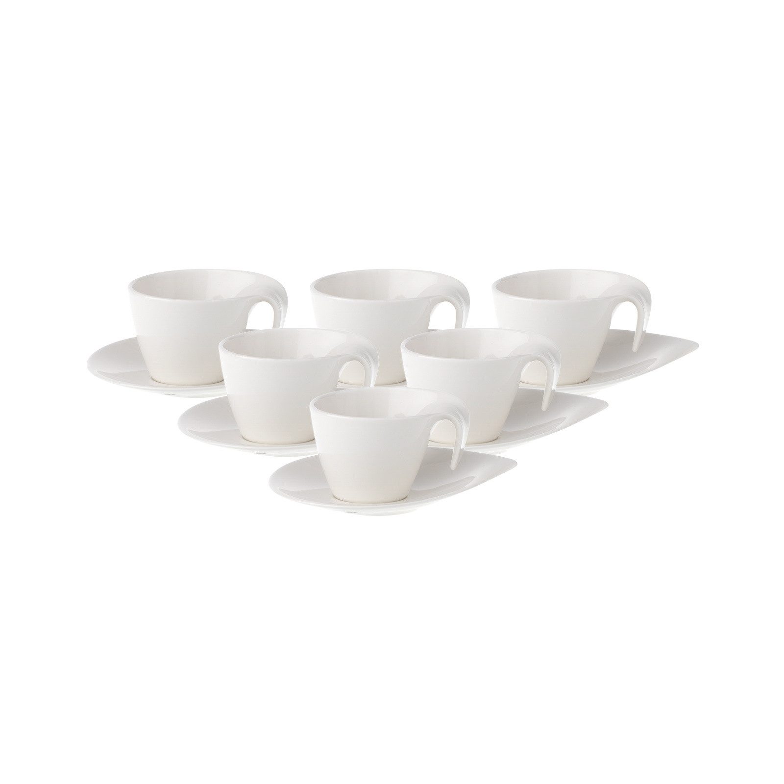 Villeroy & Boch Espressotasse Flow Espressotassen mit Untertassen 100 ml 6er Set, Porzellan