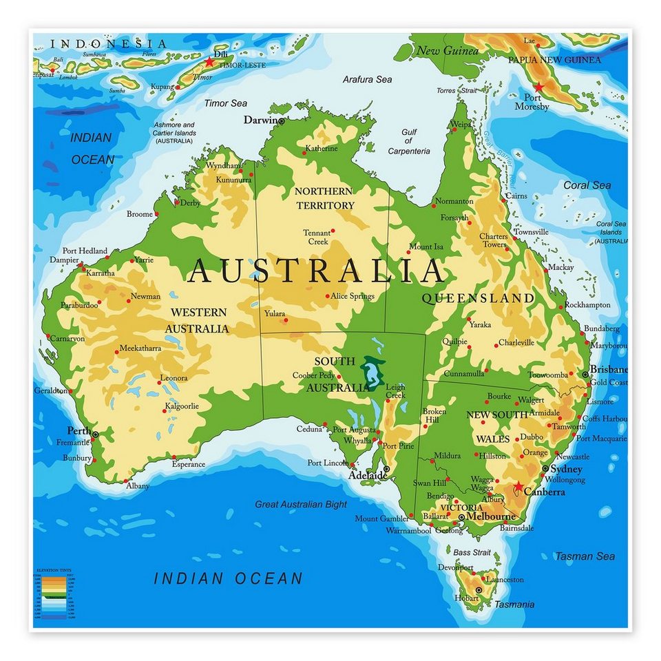 Posterlounge Poster Editors Choice Australien Topographische Karte
