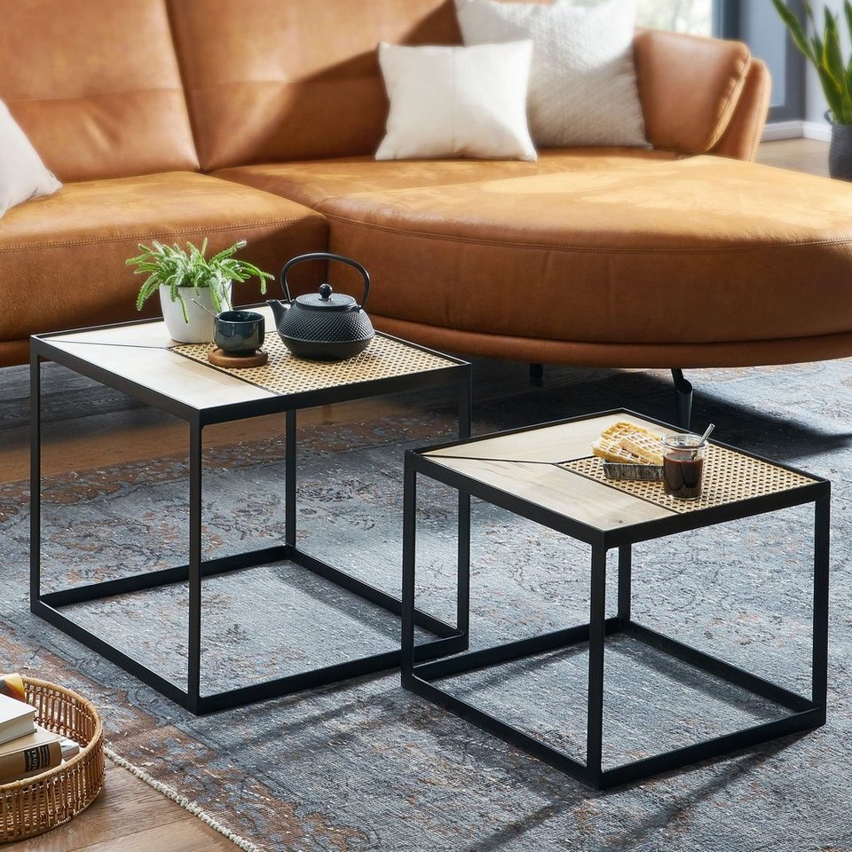 Möbelando Satztisch Design Wohnzimmertisch 2er Set Mango Rattan