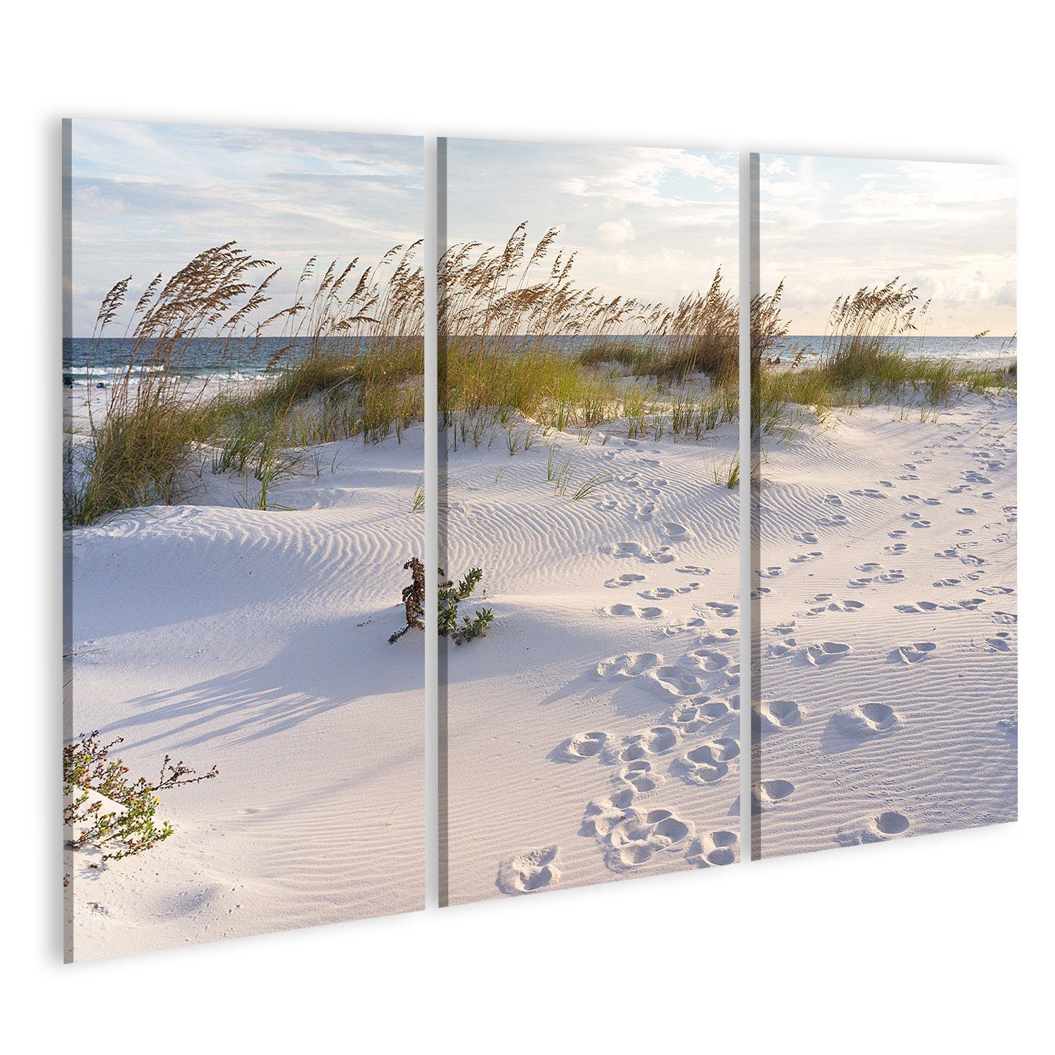 islandburner Leinwandbild Bild auf Leinwand Fußabdrücke Dünen Sonnenuntergang Wandbild Poster Ku