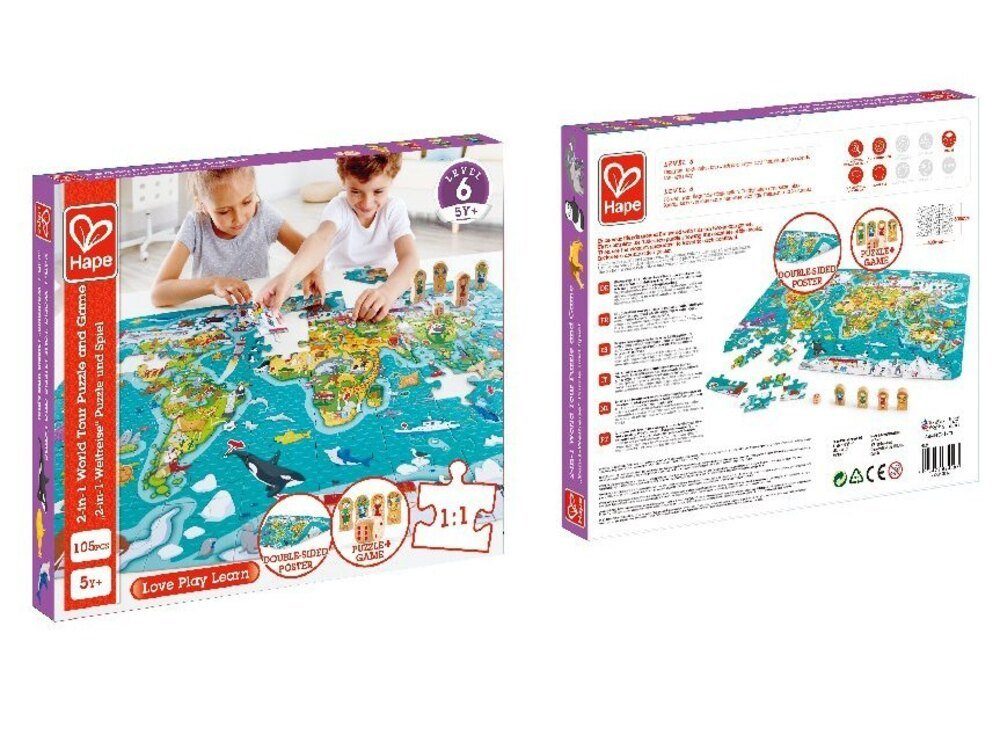 Toynamics Europe Puzzle "2-in-1-Weltreise" Puzzle und Spiel / 105 Teile ...