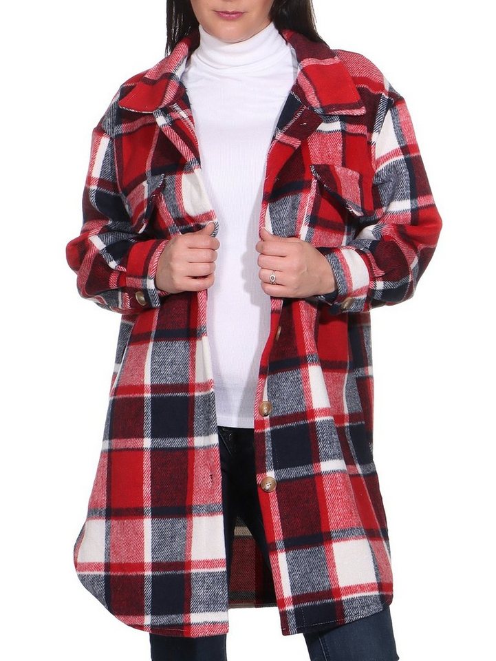 Aurela Damenmode Langjacke Karierter Damen Kurzmantel Im Holzfällerlook