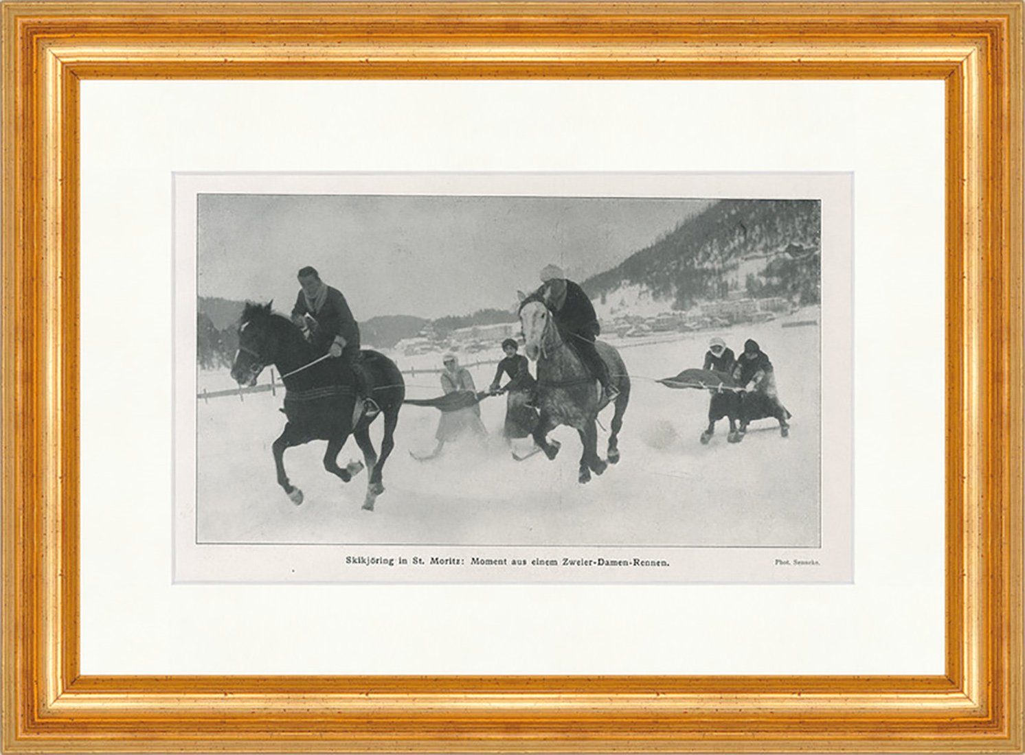Kunstdruck Skikjöring in St. Moritz Zweier Damen Rennen Pferde Ski Faksimile SP 4, (1 St)