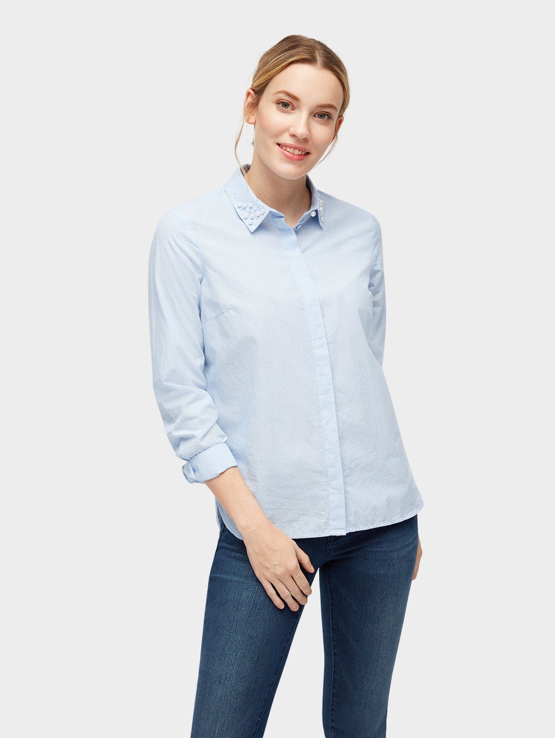 Tom Tailor Langarmbluse Bluse Mit Perlen Am Kragen Online Kaufen Otto