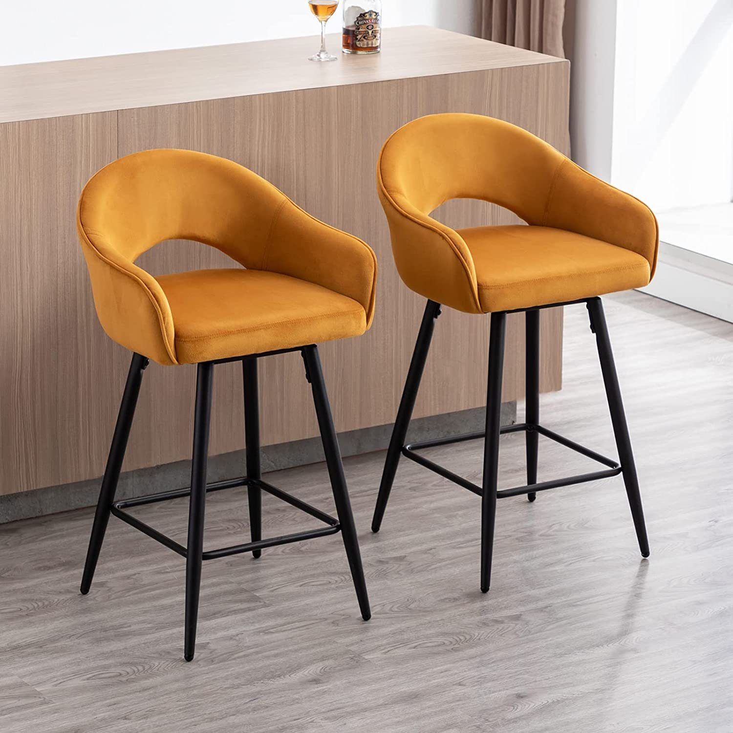 Wahson Office Chairs Barhocker Samt 2er Set 360°drehbar Barstuhl