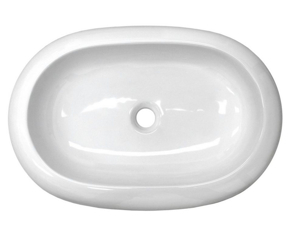 Hago Aufsatzwaschbecken Keramik Waschbecken Oval 630x420x120 Mm Weiß