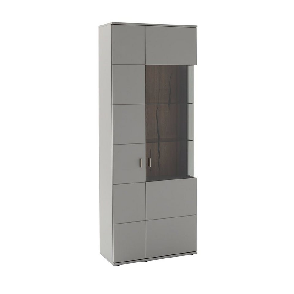 Lomadox Vitrine Savannah 05 Mit Glasfront In Grau Lackiert Mit Eiche B