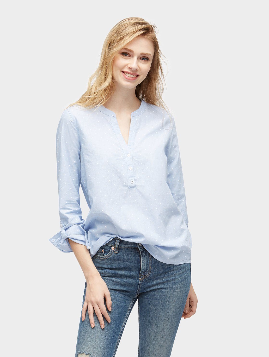 Tom Tailor Denim Langarmbluse Schlichte Bluse Mit Turn Ups Online