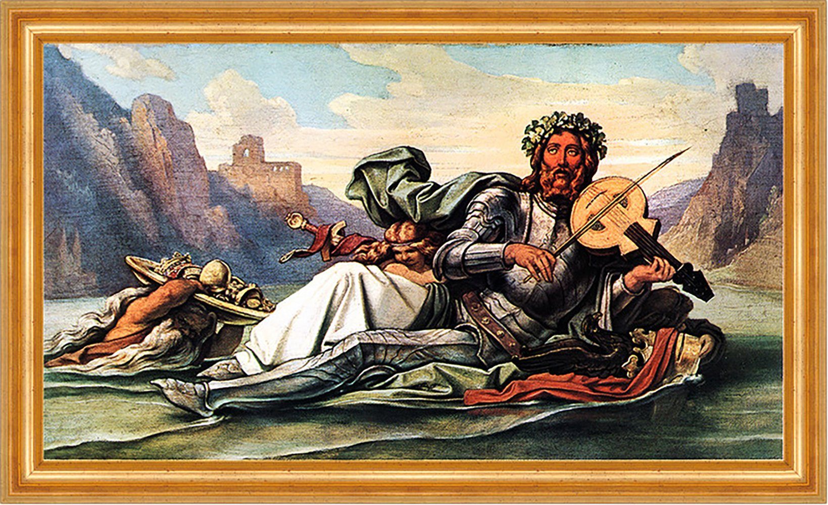 Kunstdruck Der Rhein Moritz von Schwind Sage Mythos Burg Berg Schatz Bü H A3 0162, (1 St)