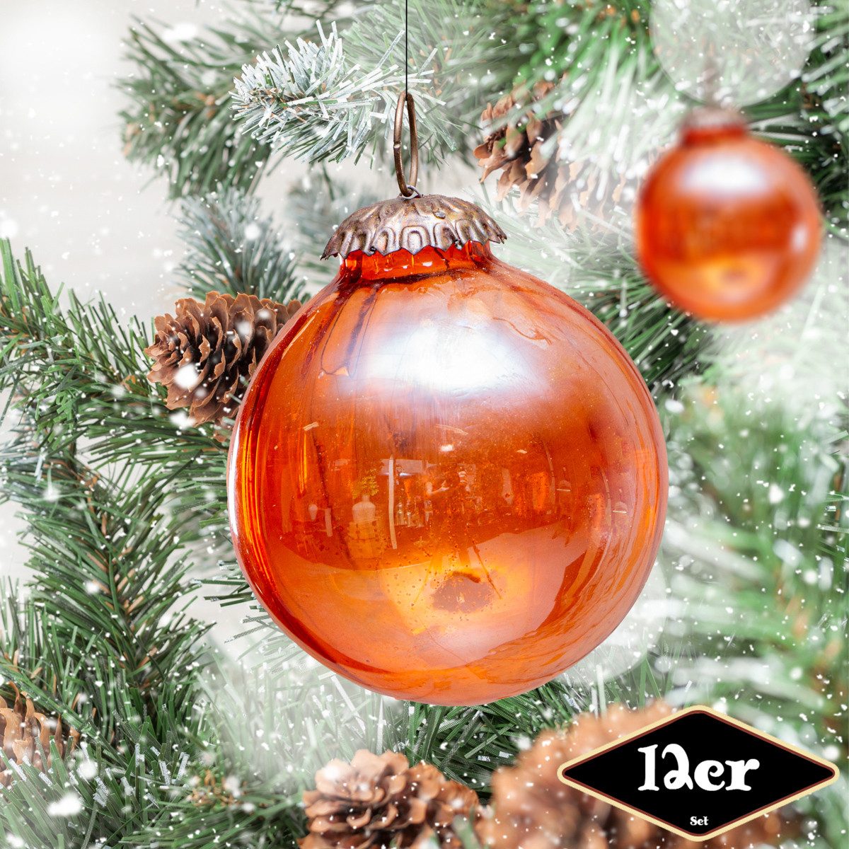 Antikas Weihnachtsfigur Christbaumkugelset Rund 12er Set Glas