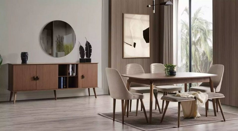 Jvmoebel Esszimmer Set Esszimmer Esstisch Garnitur Sideboard Spiegel 4x