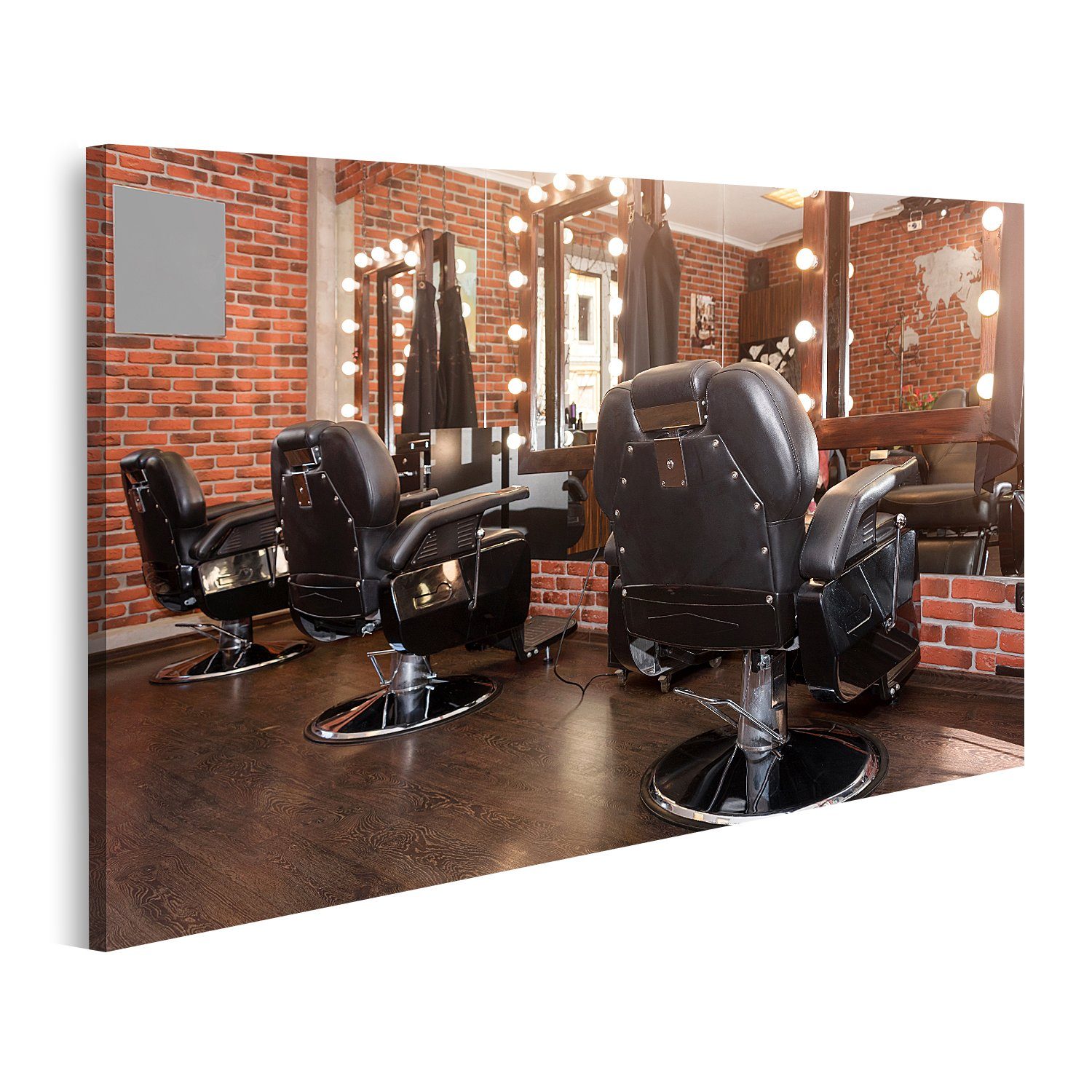 islandburner Leinwandbild Bild auf Leinwand Stilvolle Vintage Barbier Stühle Moderne Friseur ...