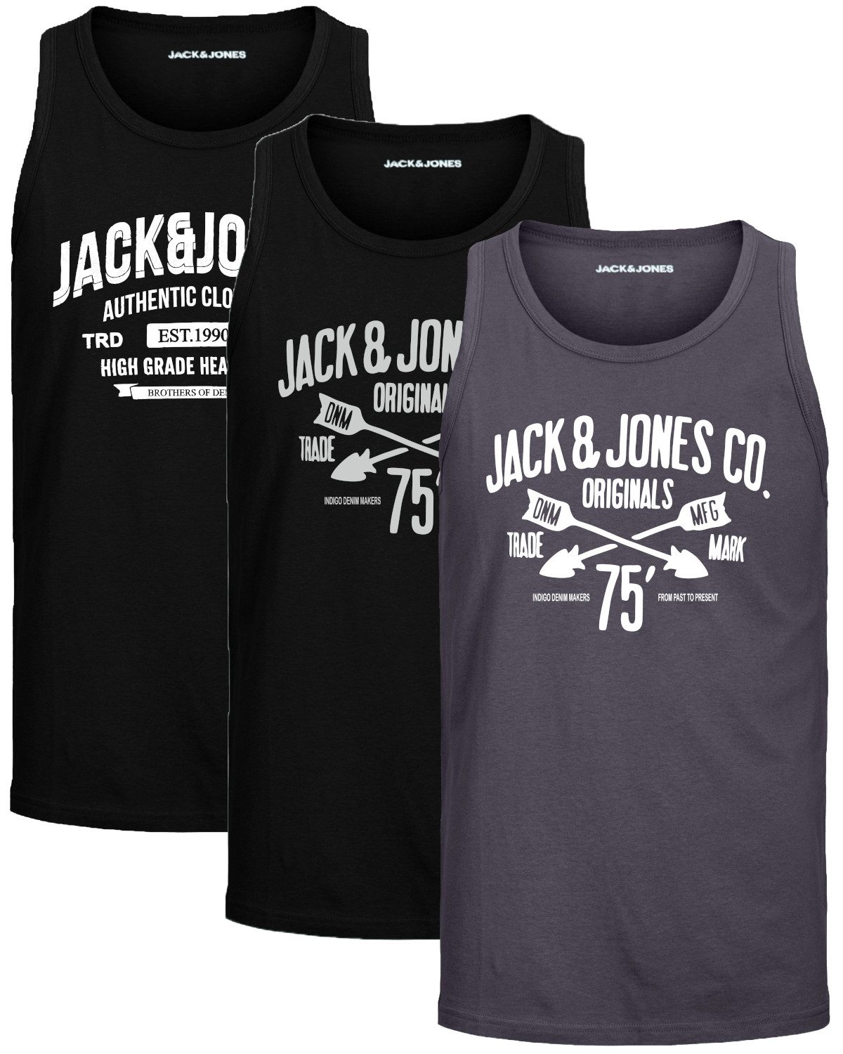 Jack & Jones Tanktop Bequemes Slimfit Shirt mit Printdruck (3er-Pack ...