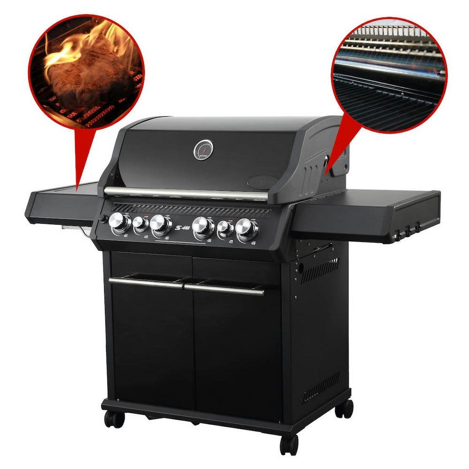 Proregal® Gasgrill S 418 Gasgrill Blackline Mit 4 Hauptbrennern Heck