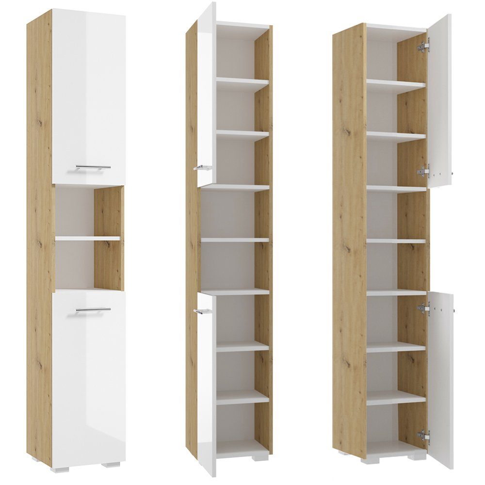 Lomadox Hochschrank Seia 107 Artisan Eiche Nb Mit Weiß Hochglanz