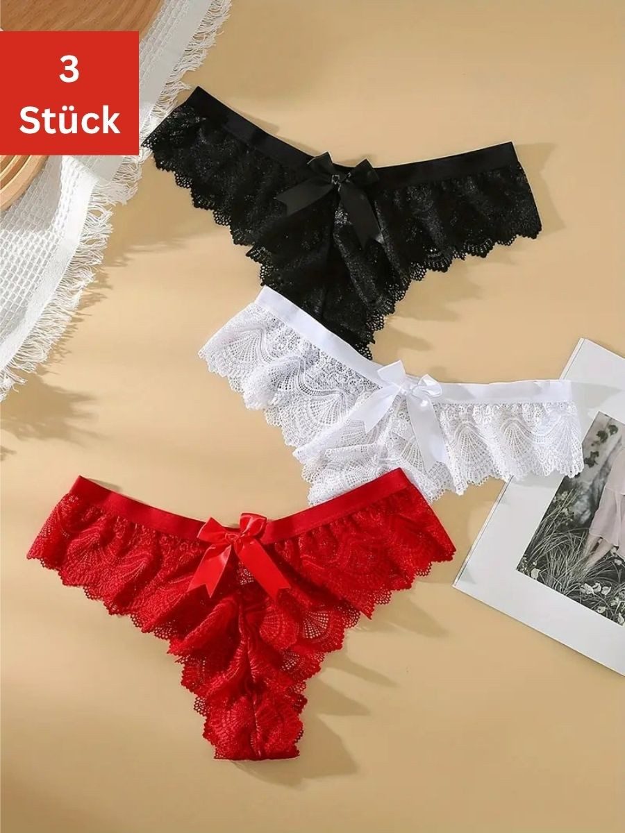Elegant Love Tangaslip Spitzen-Tanga mit Schleifen – Sinnliche Unterhosen für Damen (Set, 3-St ...