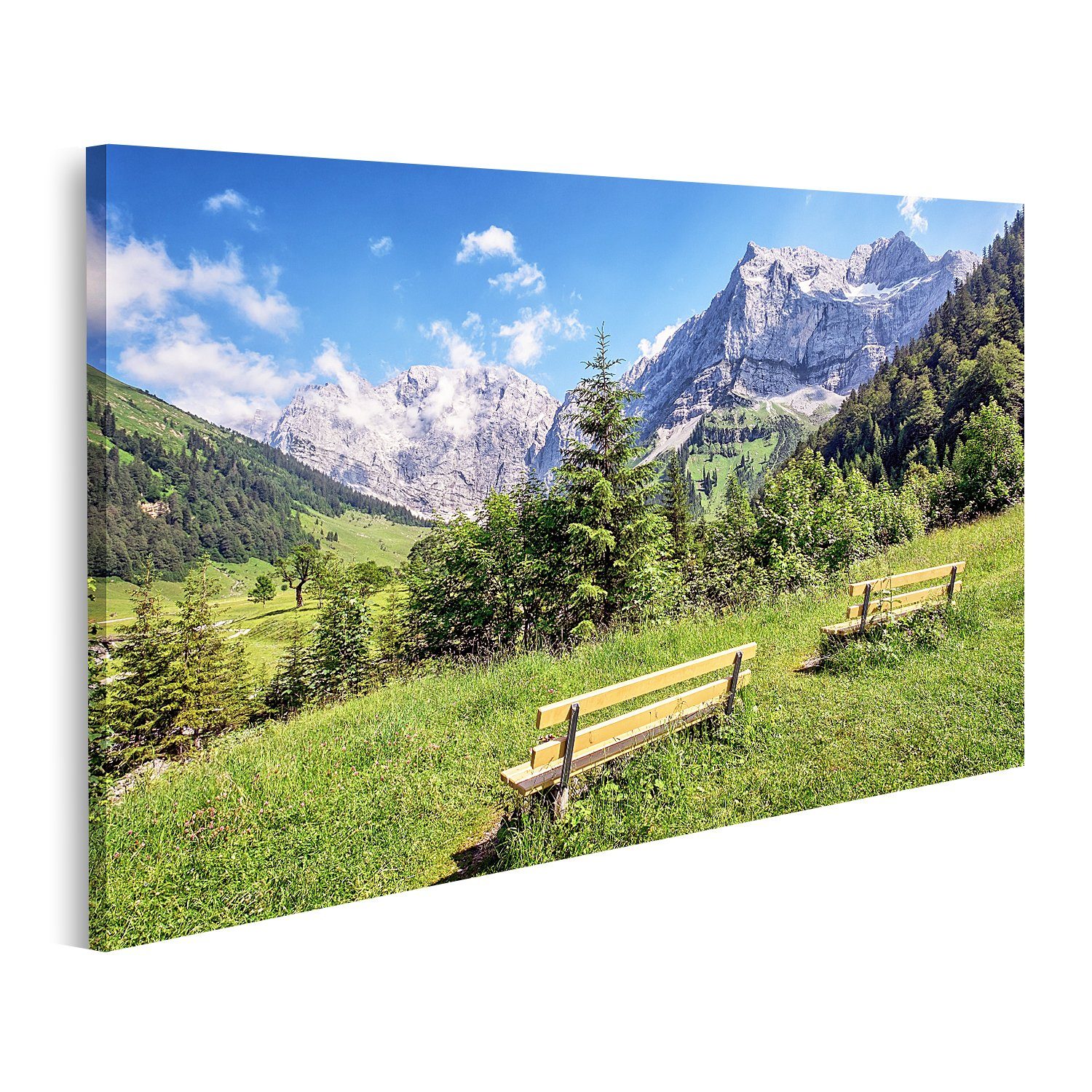 Islandburner Leinwandbild Bild Auf Leinwand Holzbänke Im