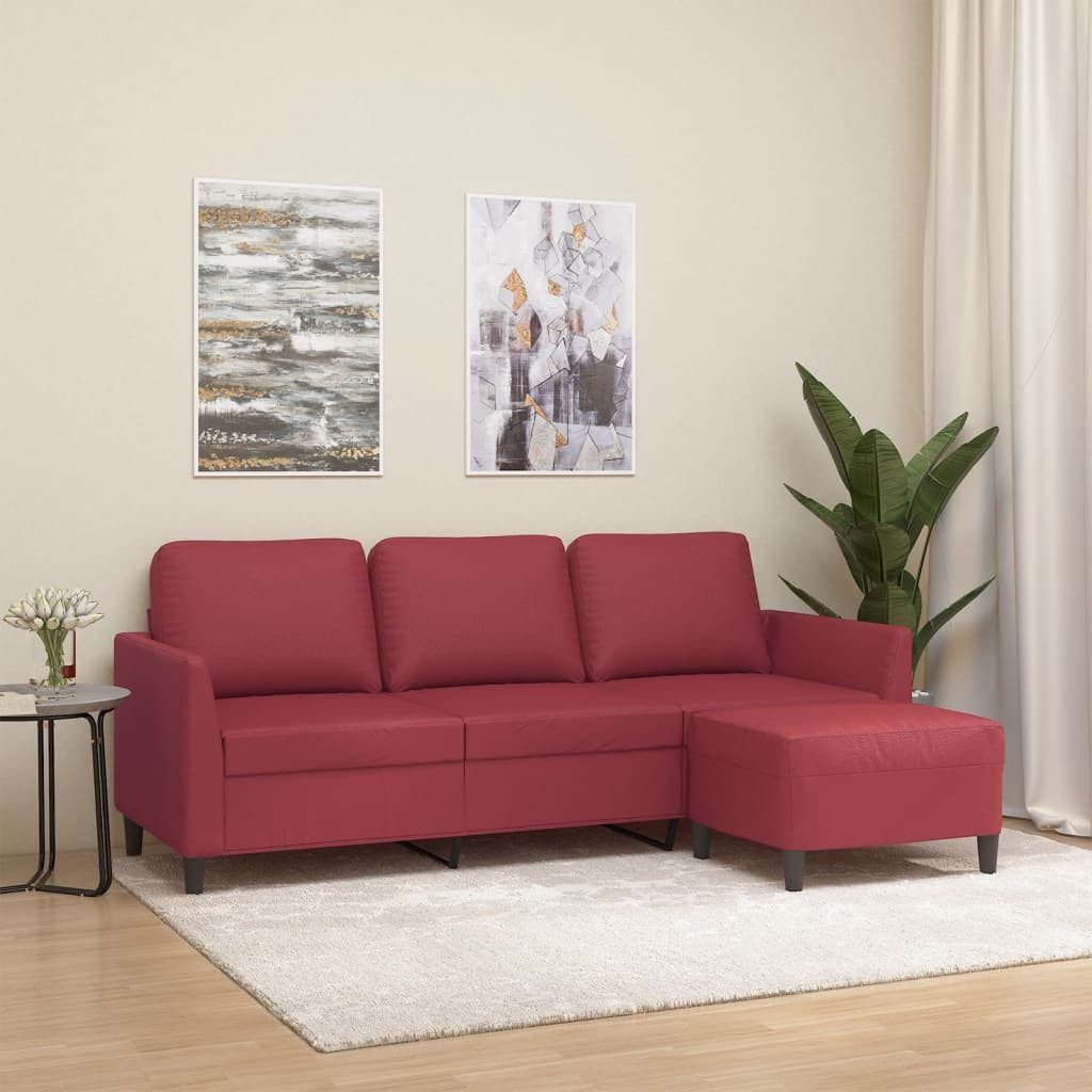 vidaXL Sofa, 3-Sitzer-Sofa mit Hocker Weinrot 180 cm Kunstleder, Couch