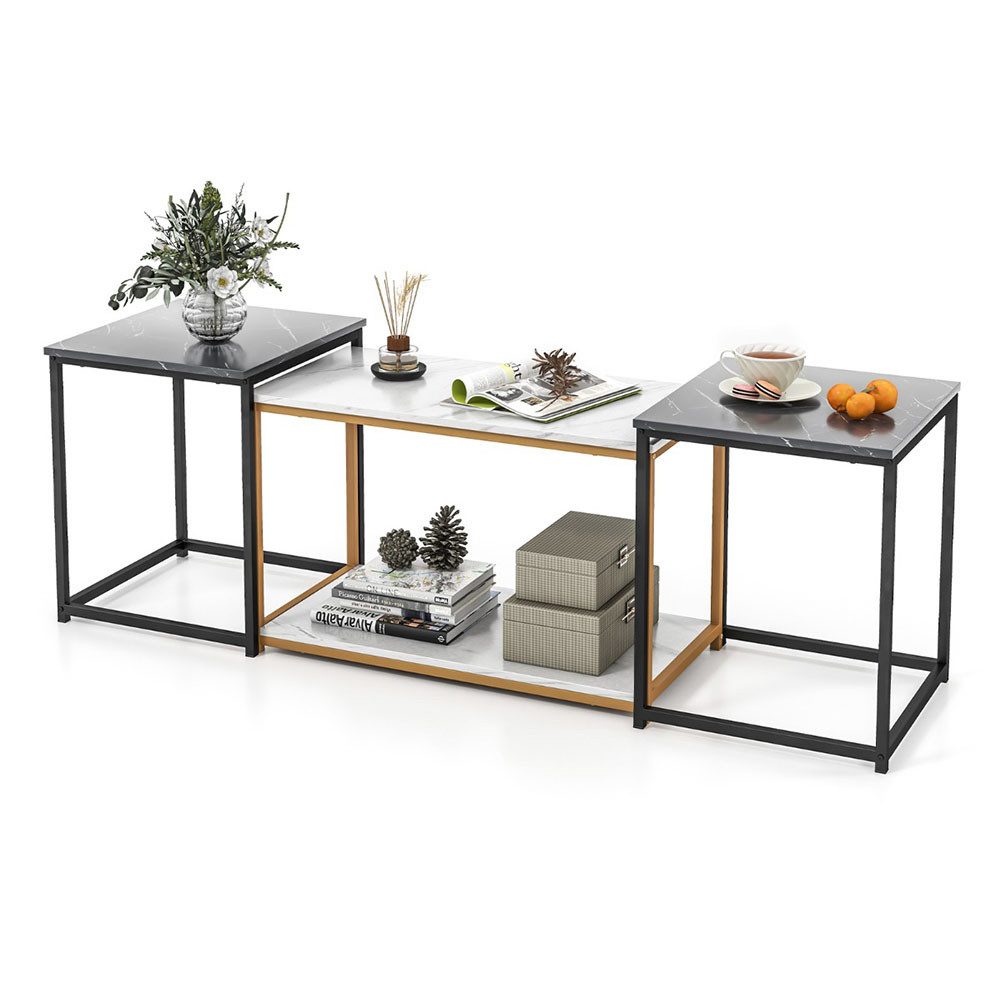 Sweiko Couchtisch Mit Ablage Mit Mamoroptik 3er Set Metallrahmen