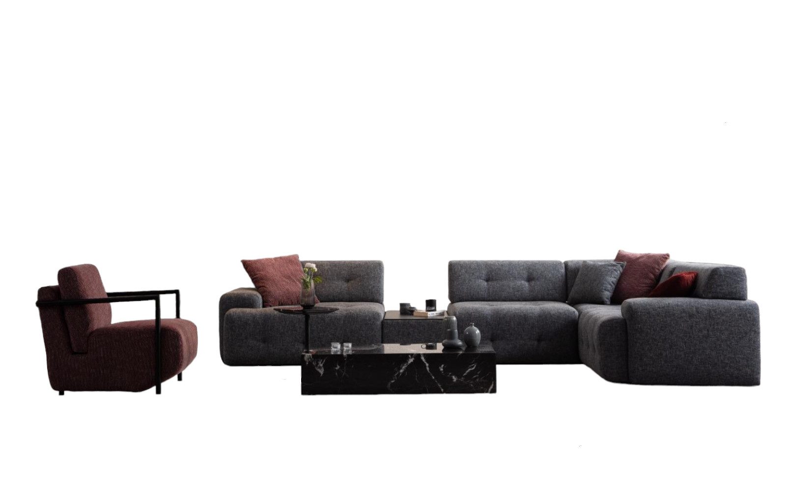 Jvmoebel Ecksofa Stilvoll Ecksofa L Form Mit Beistelltisch Grau Farbe