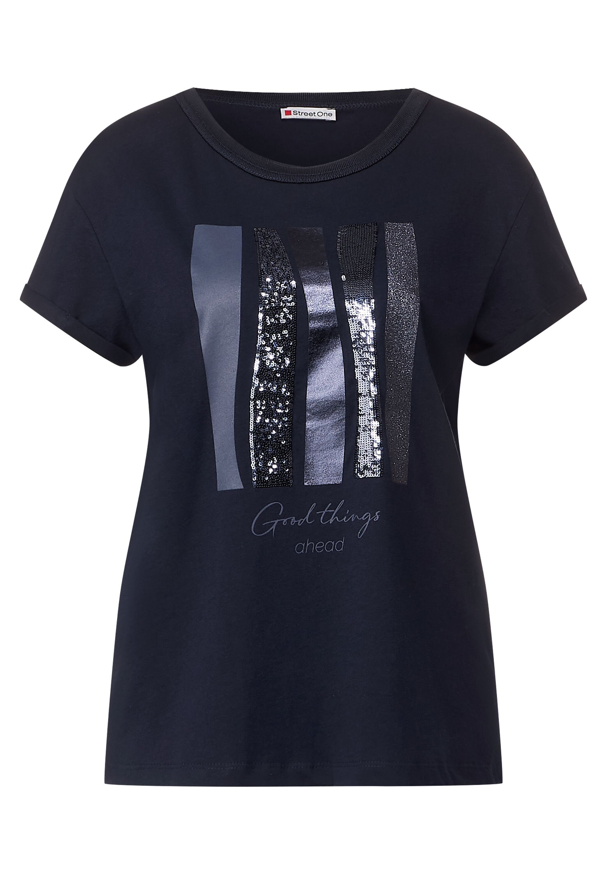 STREET ONE T-Shirt Street One Artwork Shirt mit Pailetten in Deep Blu ...
