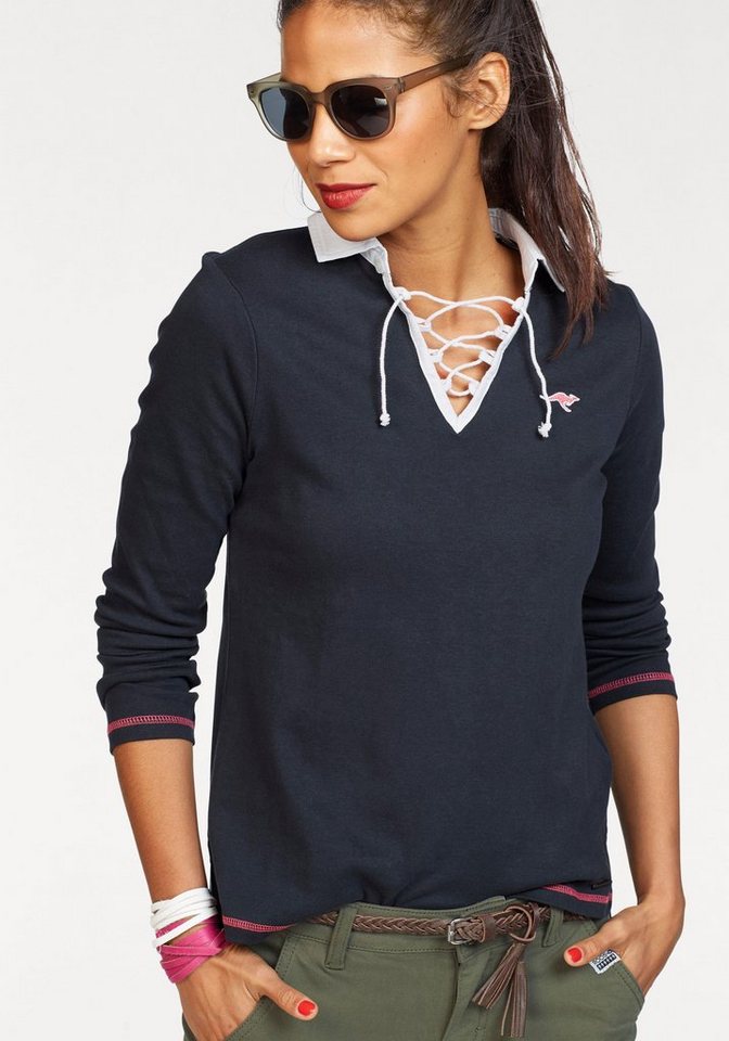 Kangaroos Langarmshirt Mit Schnürung Poloshirt Mit Kontrastfarbenen