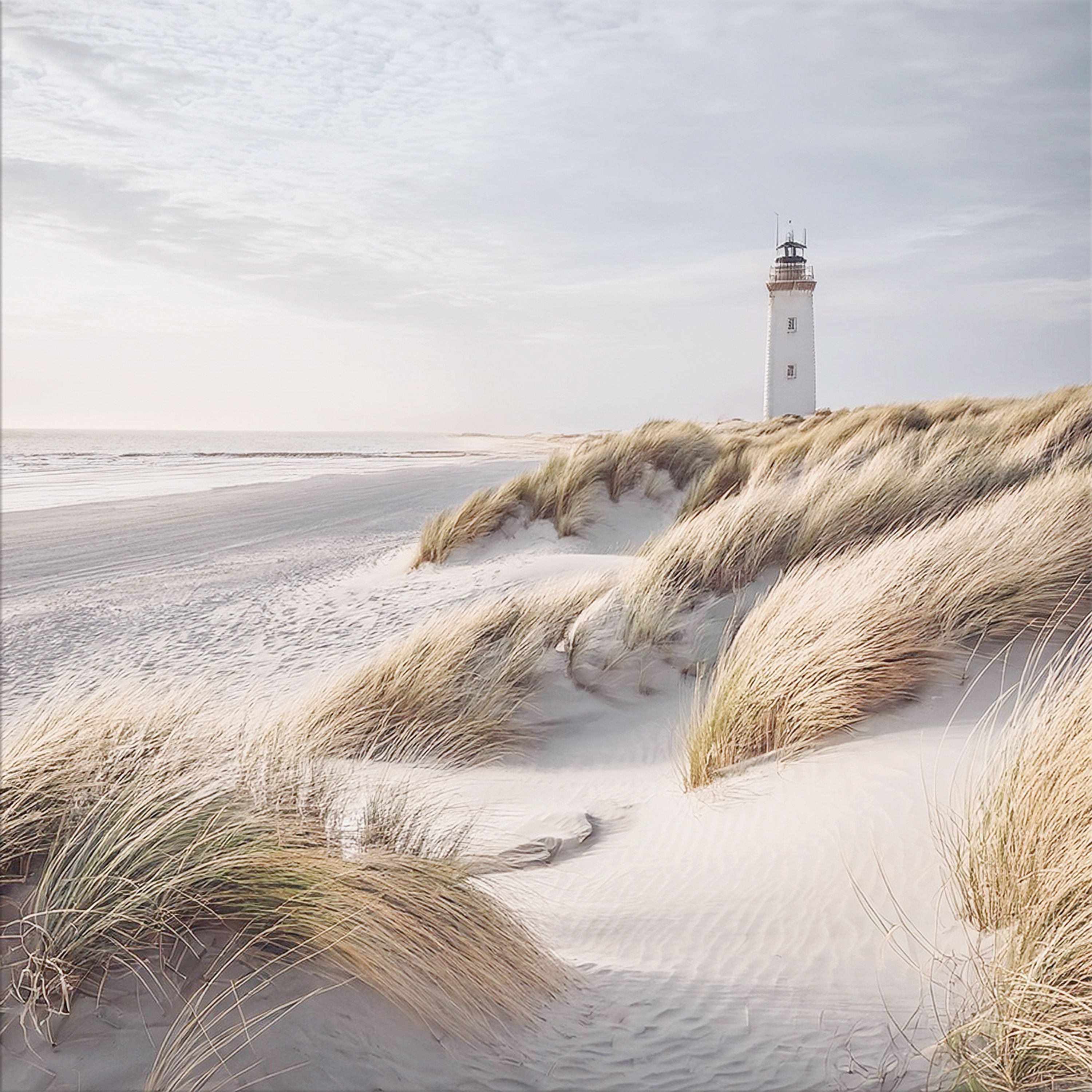 artissimo Glasbild Glasbild 30x30cm Bild aus Glas Dünen-Landschaft Leuchtturm beige hell ...