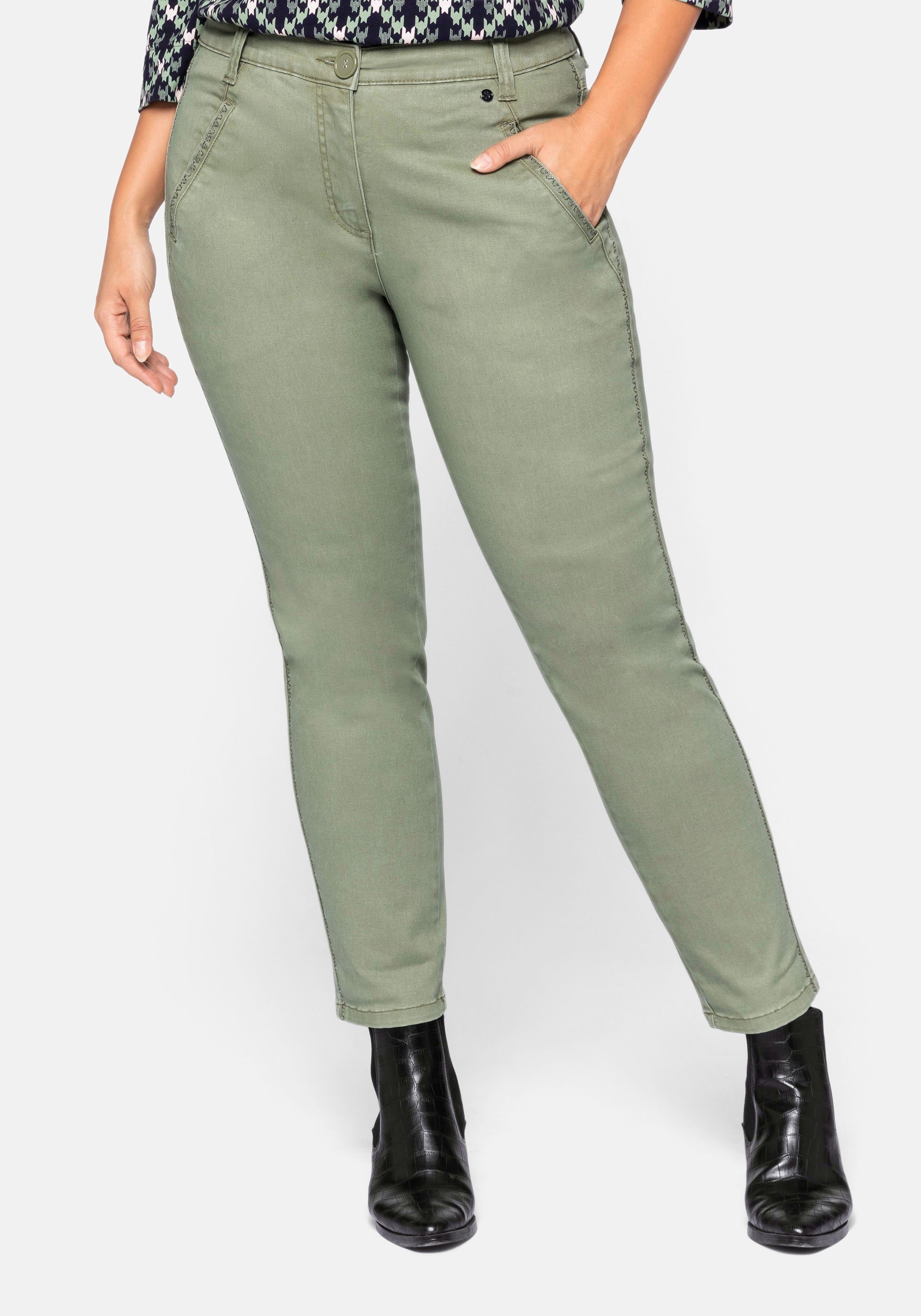 Sheego Stoffhose Stretchhose Stickerei Aus Effektgarn An Seitennaht