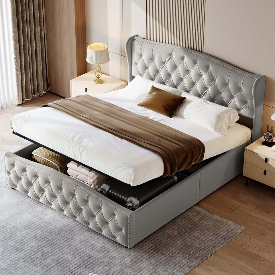 Furokoy Polsterbett Doppelbett Stauraumbett Hydraulisch Anhebbarer Mit