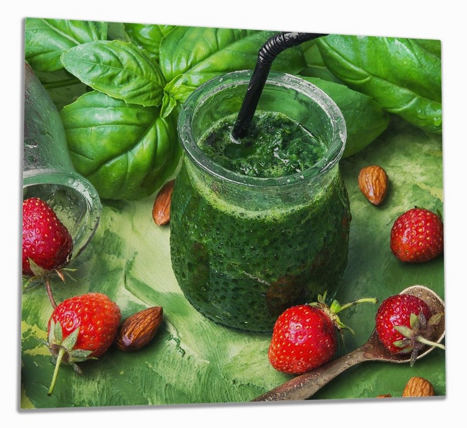 Wallario Herd Abdeckplatte Grüner Smoothie Mit Erdbeeren Esg