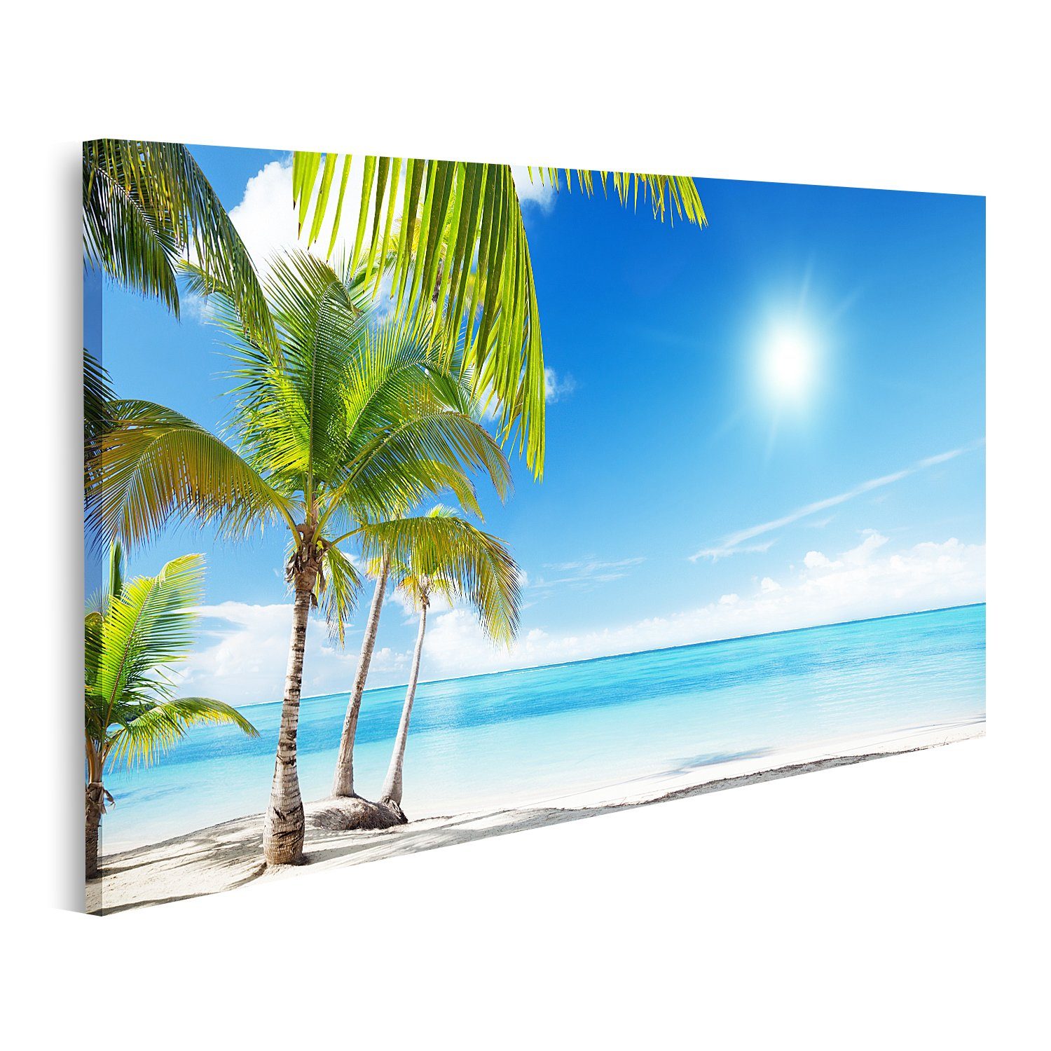 islandburner Leinwandbild Bild auf Leinwand Karibisches Meer unter Kokospalmen 80x40cm 1-teilig