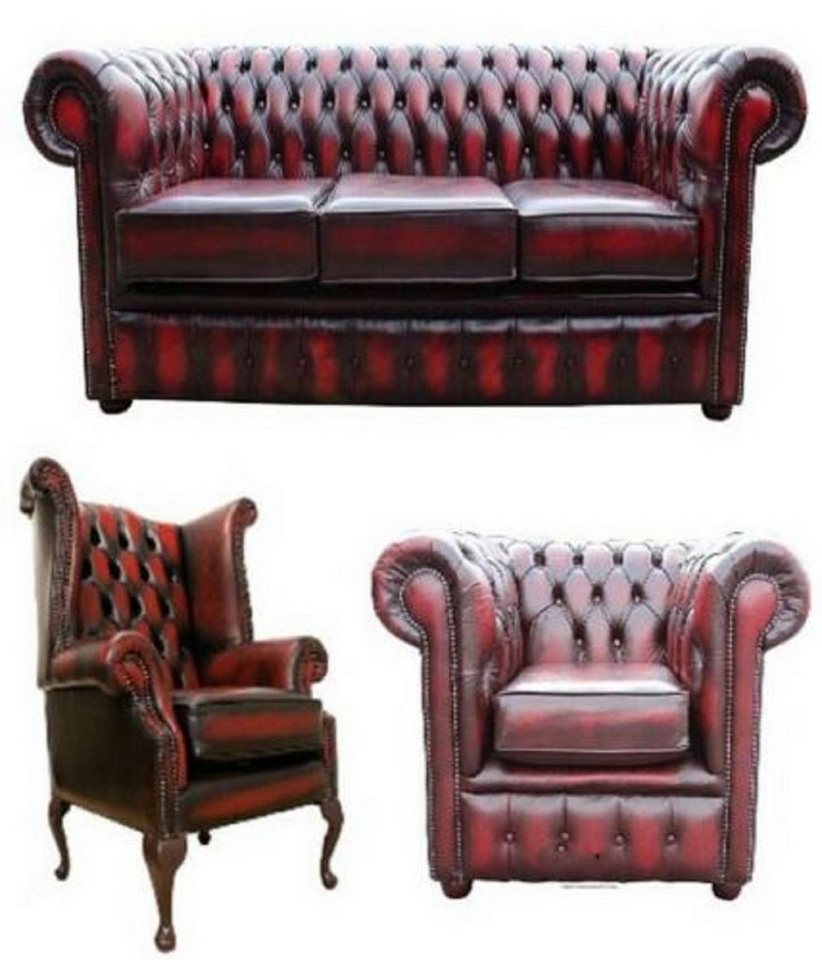 Jvmoebel Sofa Chesterfield Sofagarnitur Leder Textil Chesterfield