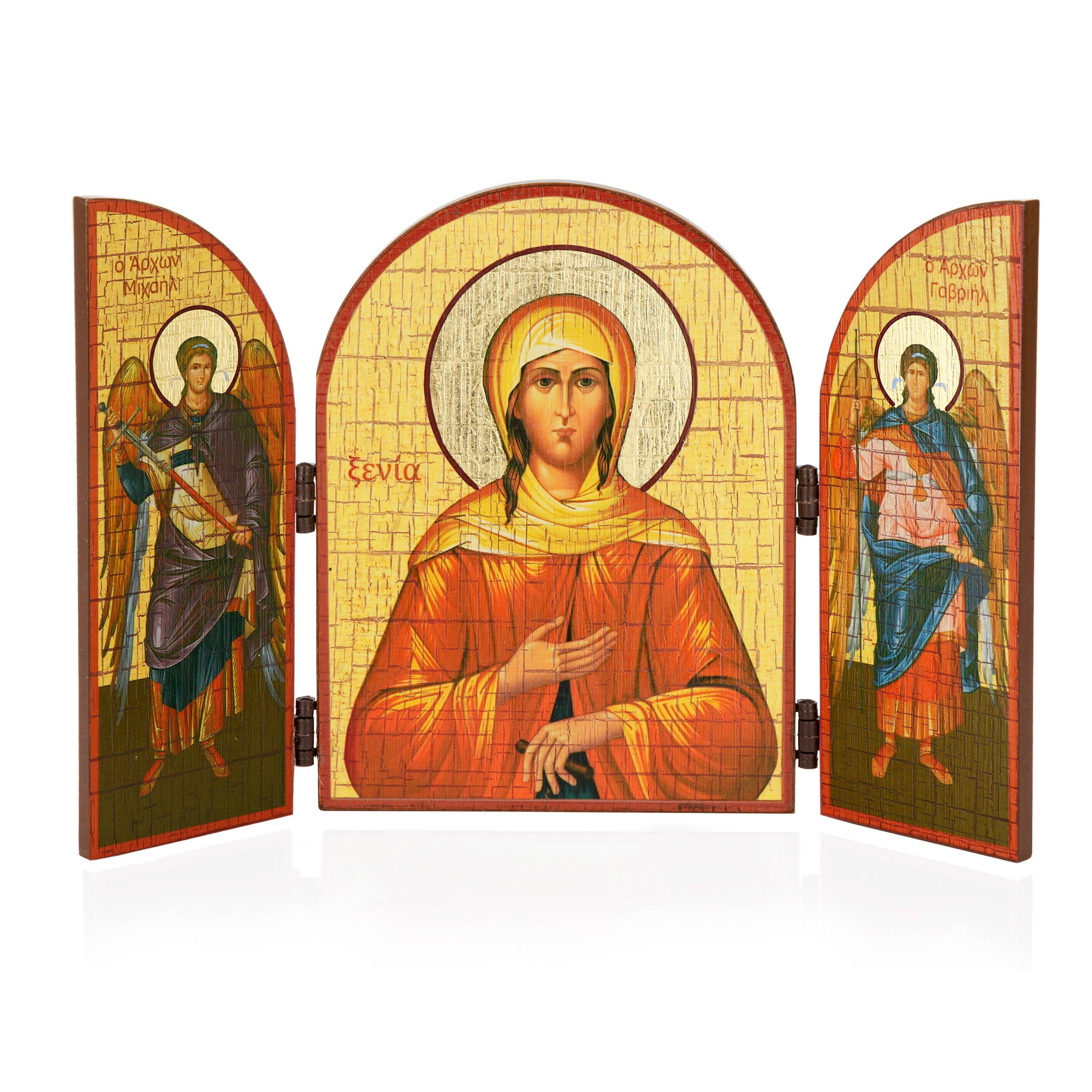 NKlaus Bild Heilige Xenia Ikone Triptychon Holz 25x16cm Christlich 13823, Religion