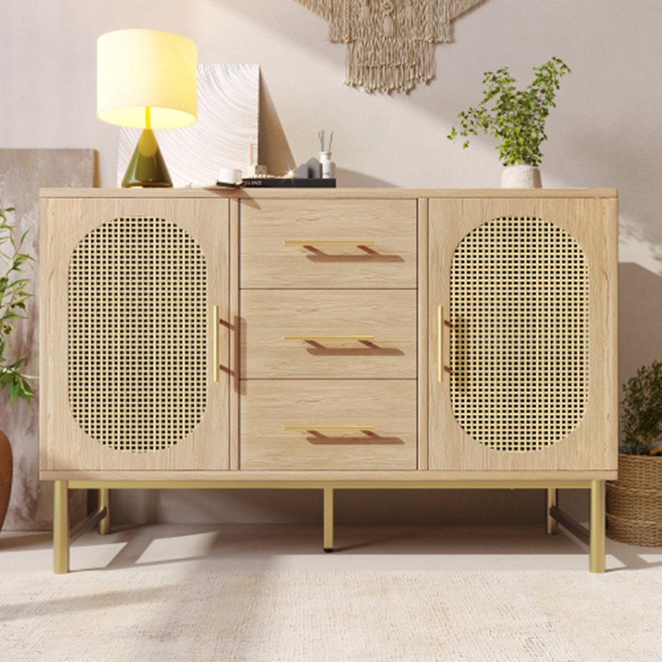 Xdeer Sideboard Kommode Sideboard Mit 3 Schubladen Und 2 Rattan Türer