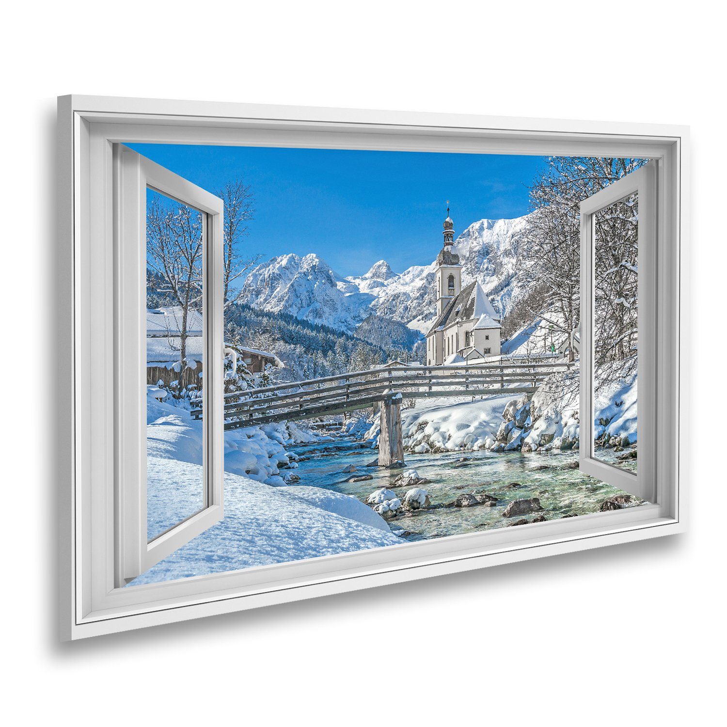 islandburner Leinwandbild Fensterblick Panoramablick auf die malerische Winterlandschaft in den