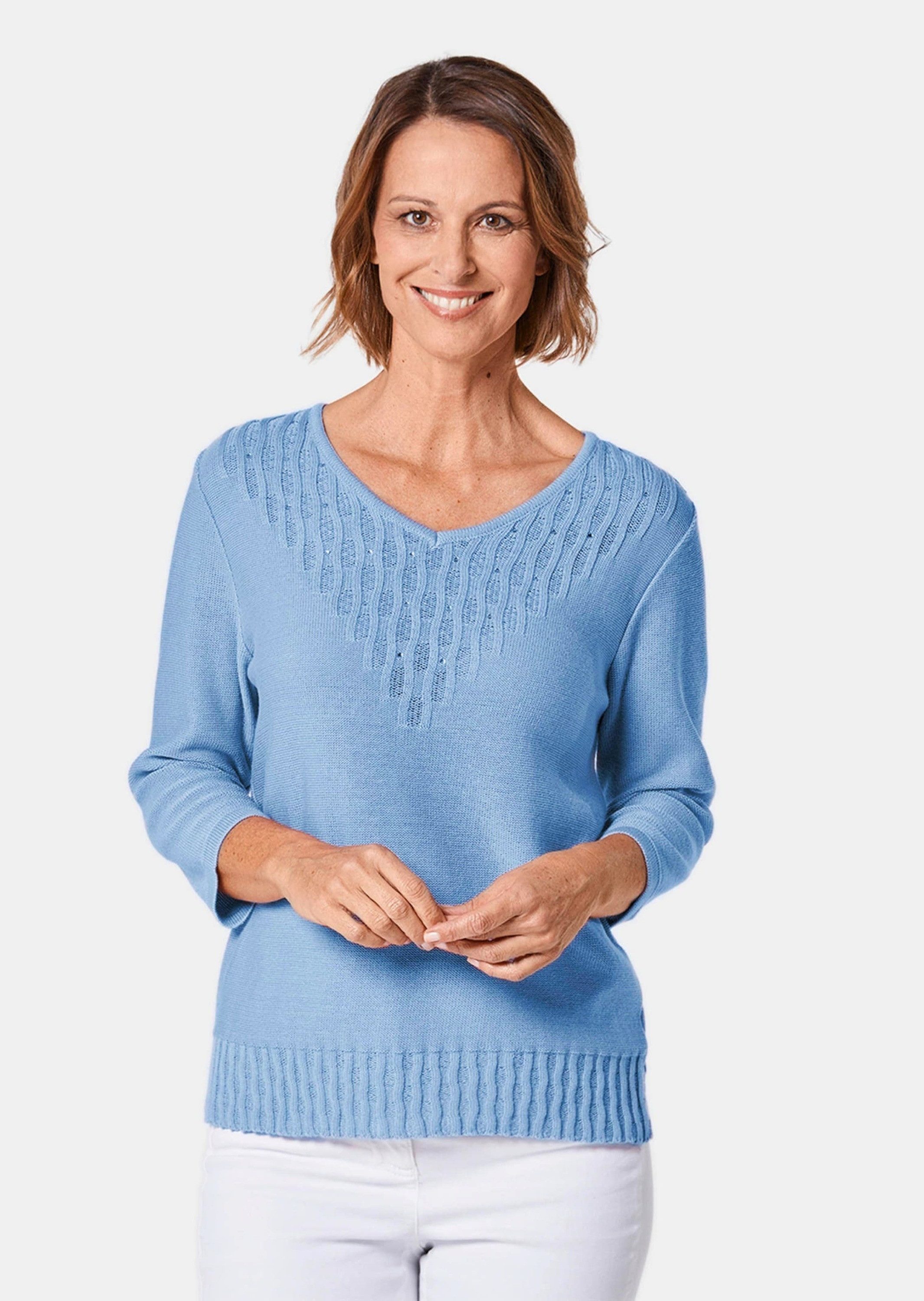 Goldner Strickpullover Kurzgröße Pullover Mit Schönem Ajourmuster Mit