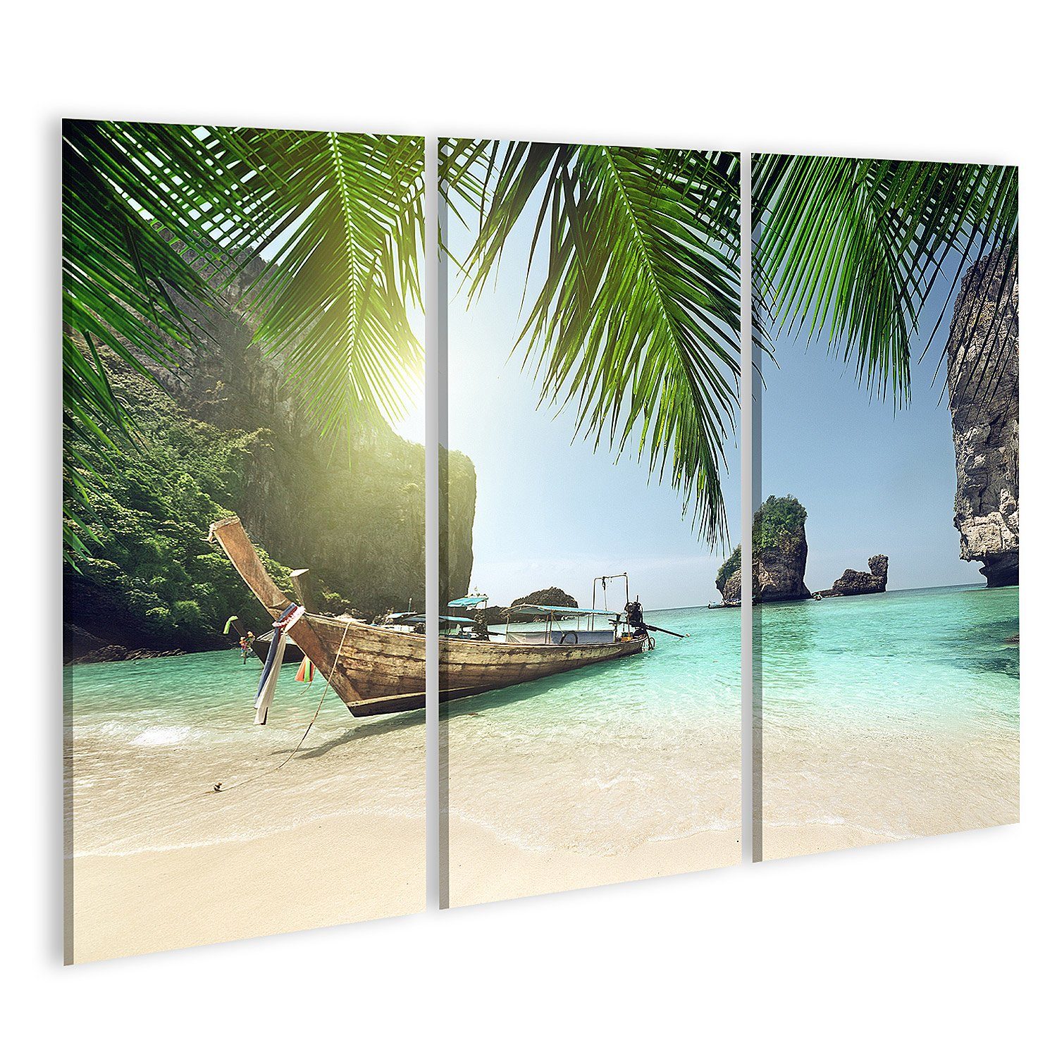islandburner Leinwandbild Bild auf Leinwand Fischer Long Tail Boot Phi Phi Insel Thailand Wandb